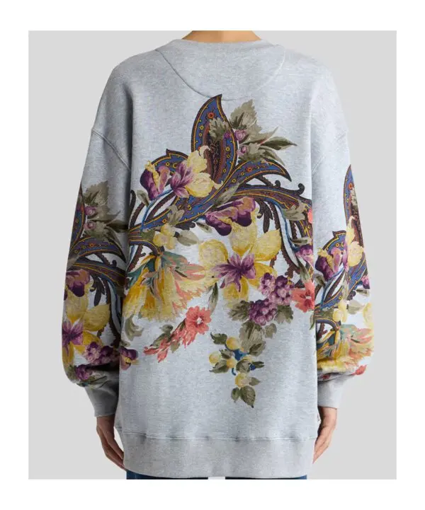 Etro Cotton Sweatshirt With Placed Paisley And Floral Print