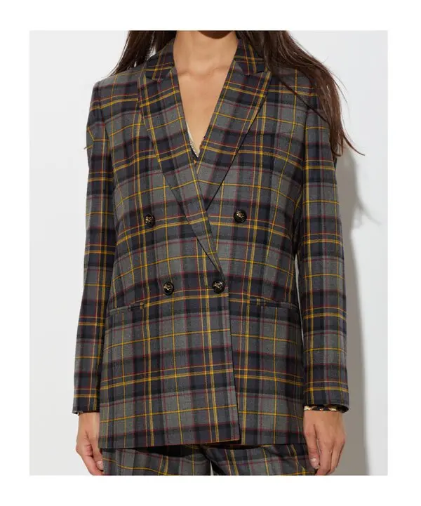 Etro Double-breasted Stretch Wool Jacket With Check Motif