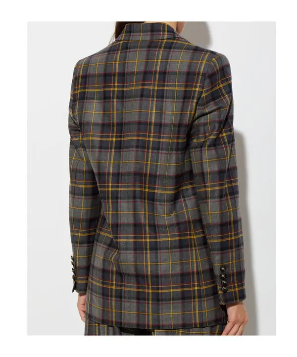 Etro Double-breasted Stretch Wool Jacket With Check Motif