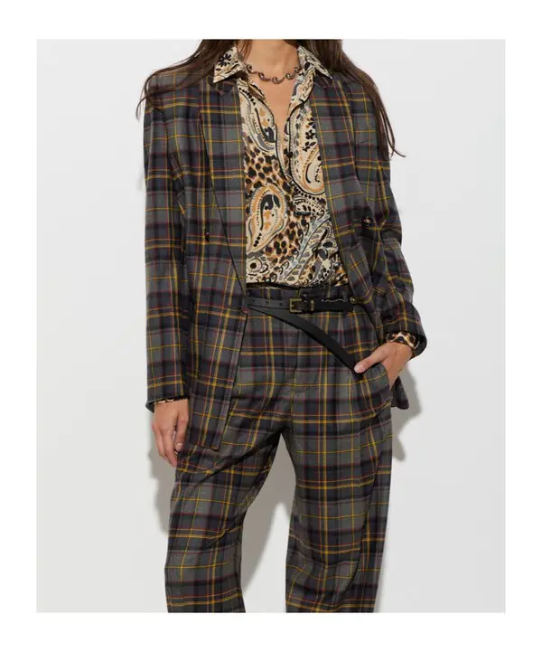 Etro Double-breasted Stretch Wool Jacket With Check Motif