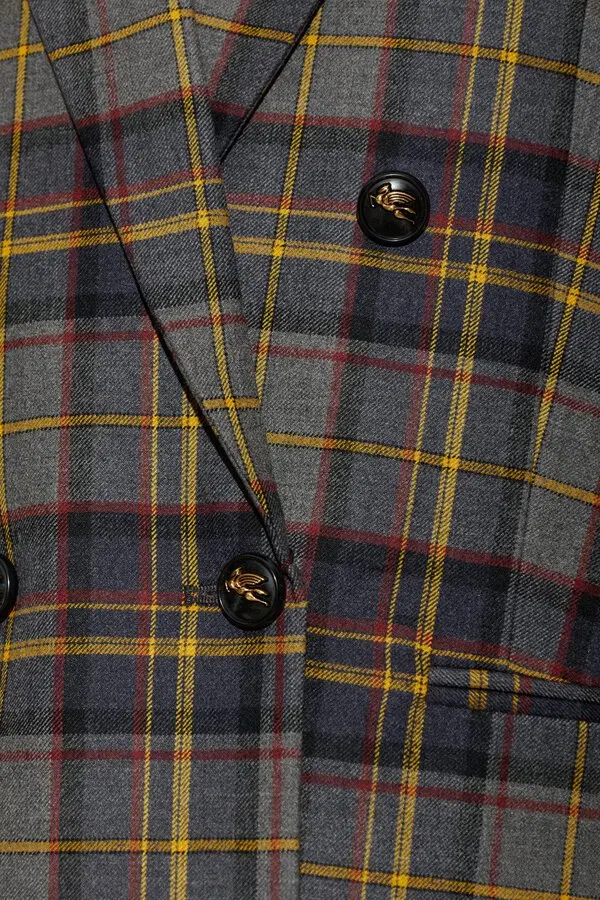 Etro Double-breasted Stretch Wool Jacket With Check Motif