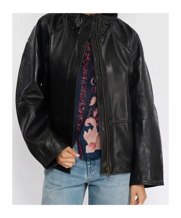 Soeur Leather Jacket With Stand Collar And Zip Fastening