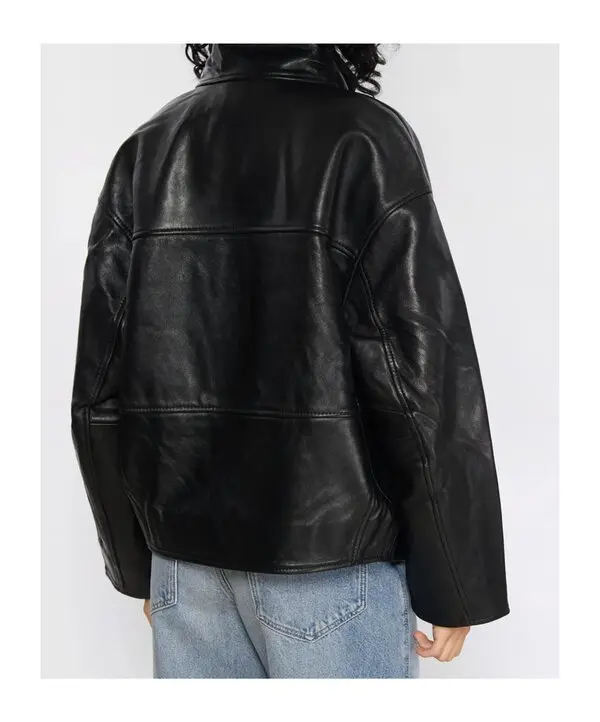 Soeur Leather Jacket With Stand Collar And Zip Fastening