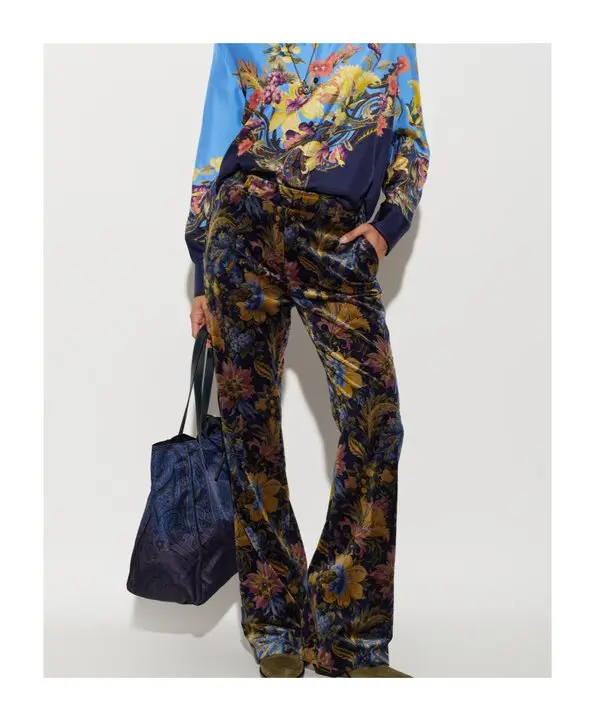 Etro Cotton Velvet Floral Print Trousers - Multiple Colors