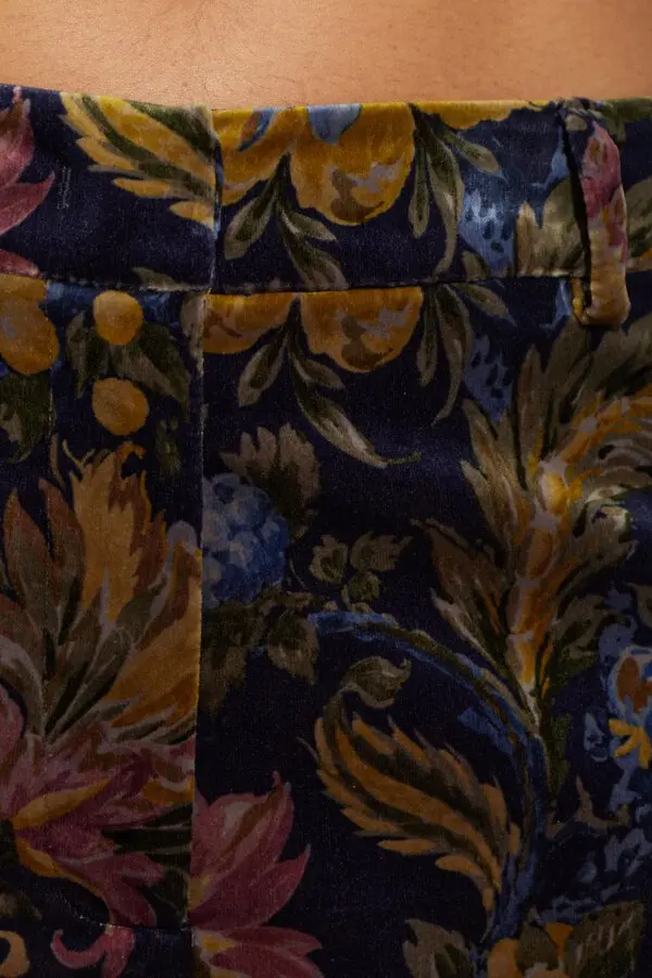 Etro Cotton Velvet Floral Print Trousers - Multiple Colors