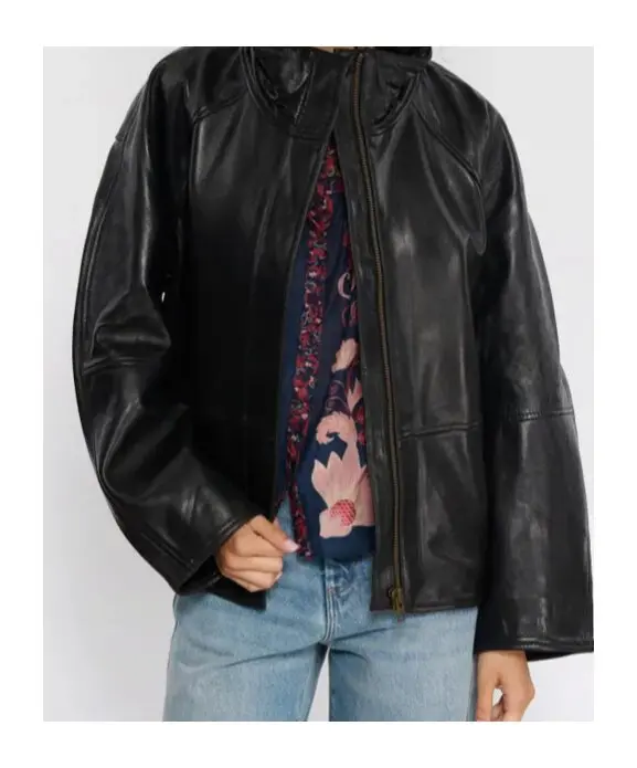 Soeur High Neck Zip Leather Jacket