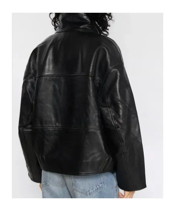 Soeur High Neck Zip Leather Jacket