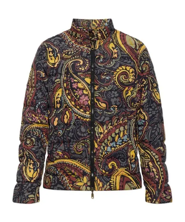 Etro Cropped Recycled Nylon Down Jacket With Paisley Motif - Black