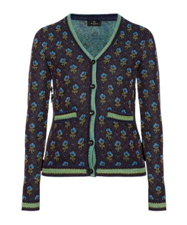 Etro Jacquard Cardigan With Diamond Flower-motif