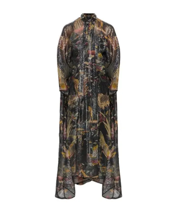 Etro Pleated Printed Maxi Dress - Black