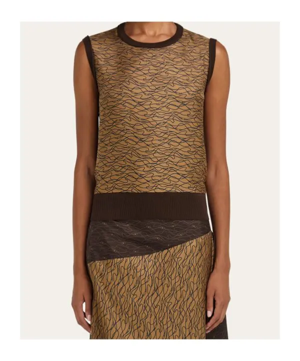 FERRAGAMO Sleeveless Knit Top With Silk Panel