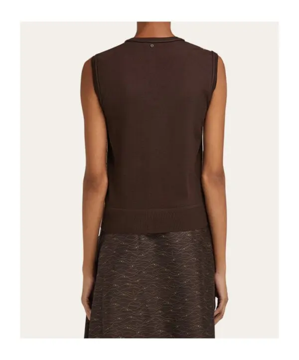 FERRAGAMO Sleeveless Knit Top With Silk Panel