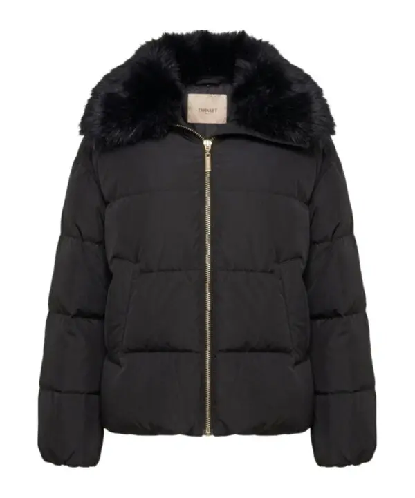 TWINSET Faux Fur-collar Zip-up Puffer Jacket