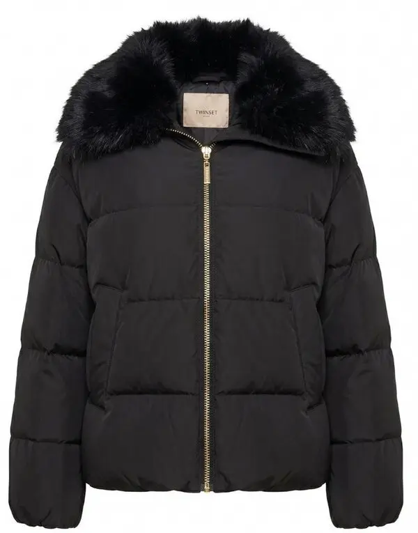 TWINSET Faux Fur-collar Zip-up Puffer Jacket