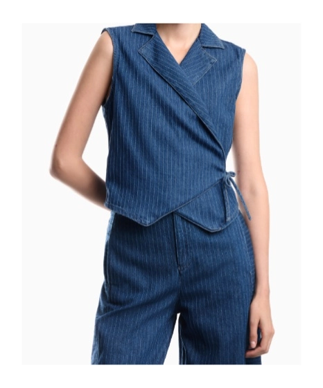 Emporio Armani Pinstriped Wrap Denim Vest
