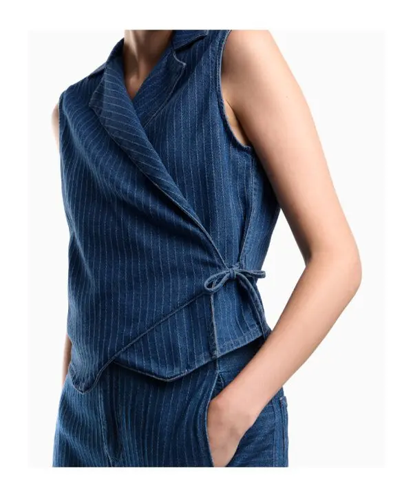 Emporio Armani Pinstriped Wrap Denim Vest