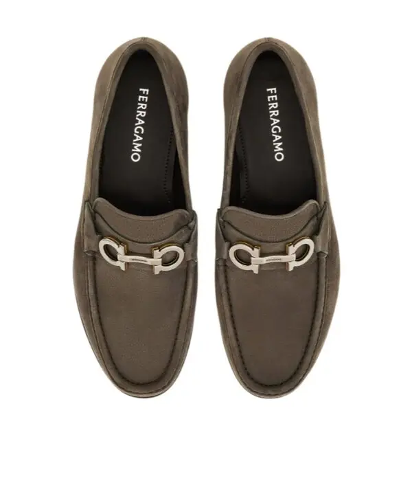 FERRAGAMO Gancini Buckle Loafers - Elephant Grey