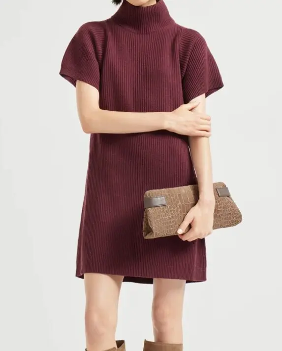 Brunello Cucinelli Ribbed Turtleneck Mini Dress