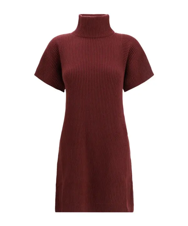 Brunello Cucinelli Ribbed Virgin Wool & Cashmere Blend Turtleneck Mini Dress - Amaranth