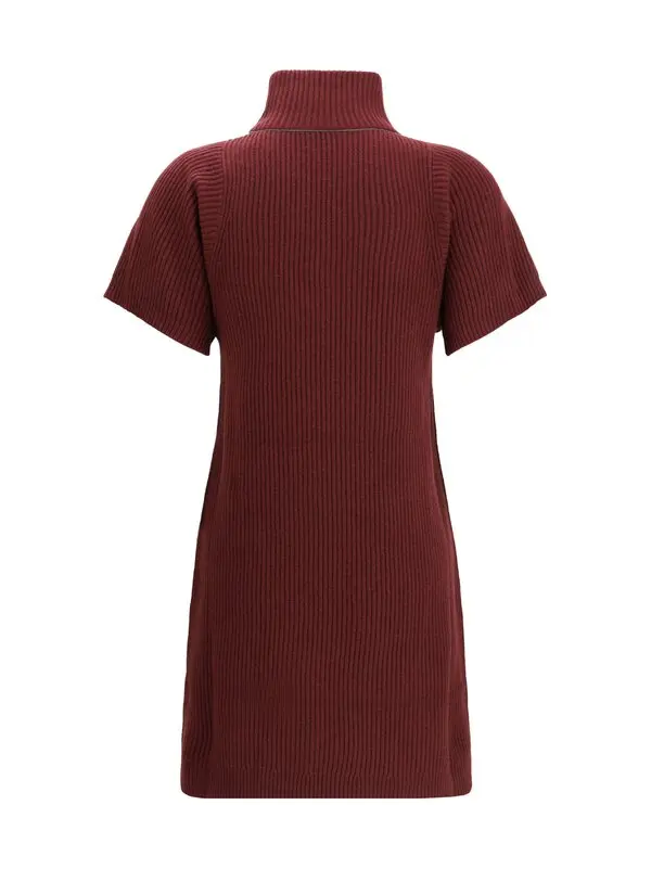 Brunello Cucinelli Ribbed Virgin Wool & Cashmere Blend Turtleneck Mini Dress