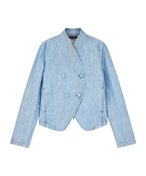 Emporio Armani Double-breasted Blazer With Asymmetrical Hem - Blue