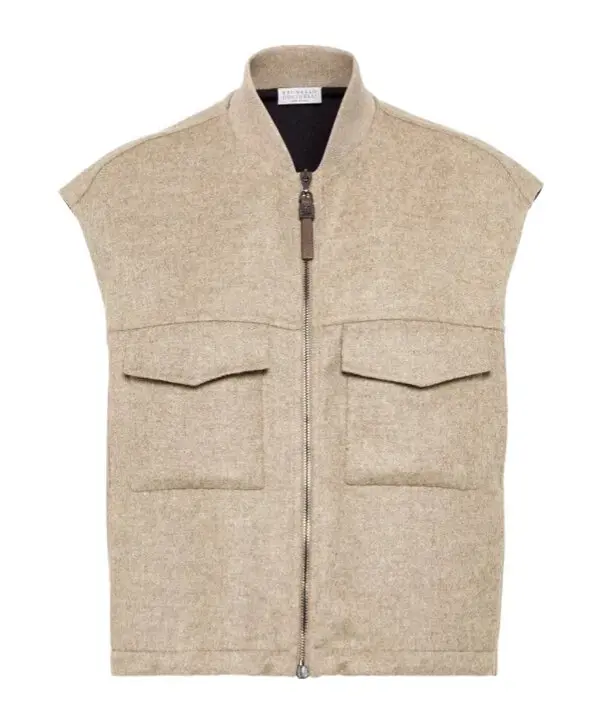 Brunello Cucinelli Zip-up Cap Sleeve Gilet - Nude
