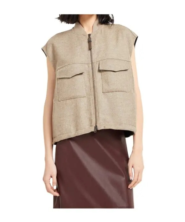 Brunello Cucinelli Zip-up Cap Sleeve Gilet