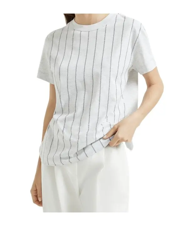 Brunello Cucinelli Dazzling Chalk Stripe Embroidered T-shirt - White