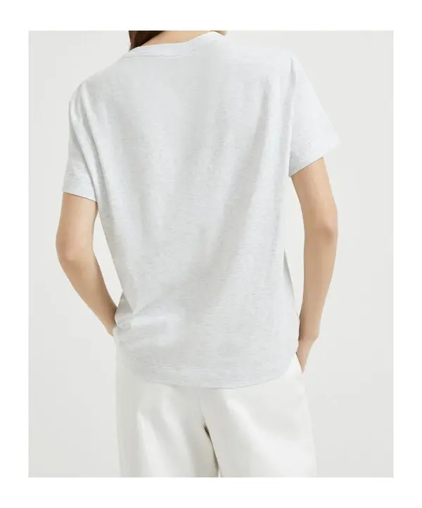 Brunello Cucinelli Dazzling Chalk Stripe Embroidered T-shirt