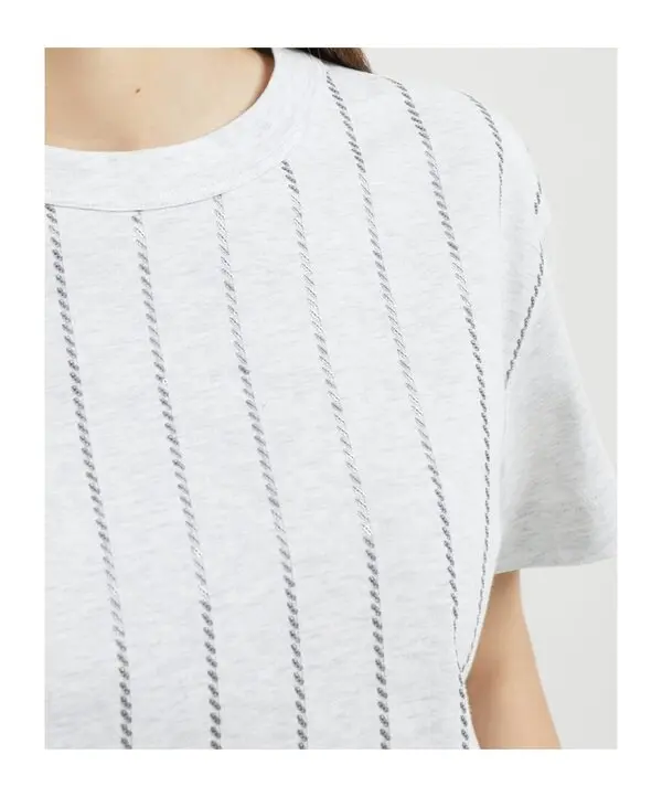 Brunello Cucinelli Dazzling Chalk Stripe Embroidered T-shirt