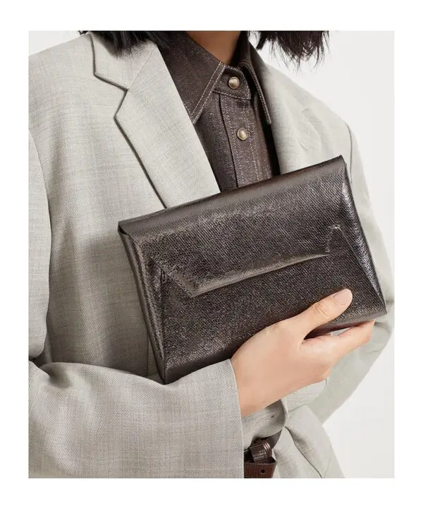 Brunello Cucinelli Metallic Flap Clutch Bag