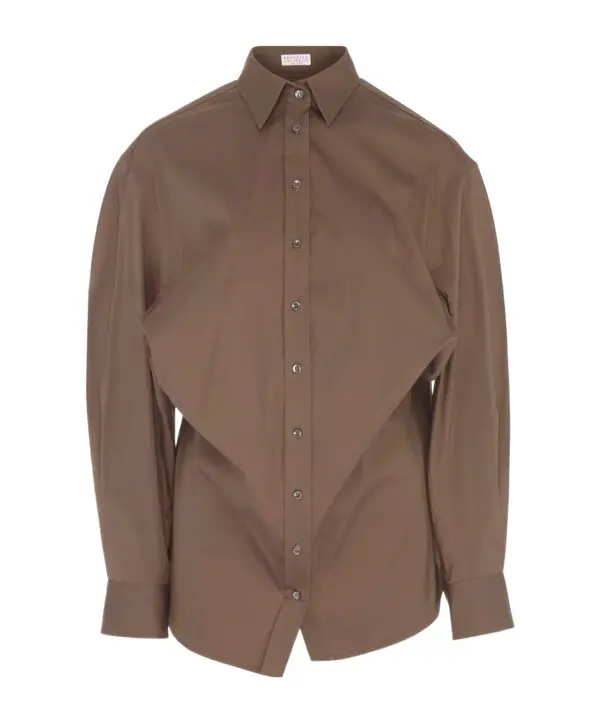 Brunello Cucinelli Long Sleeve Shirt With Peak Collar - Brown