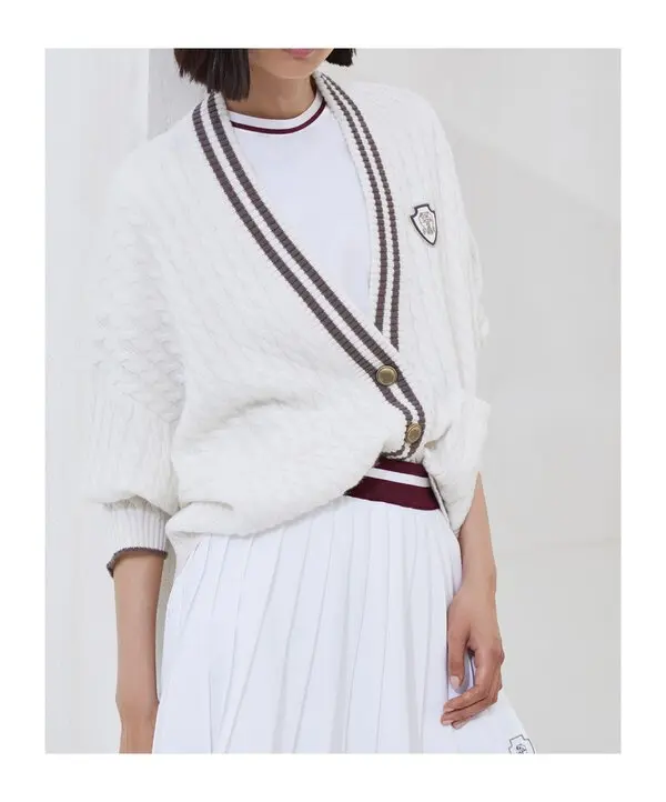 Brunello Cucinelli V-neck Braided Knit Cardigan