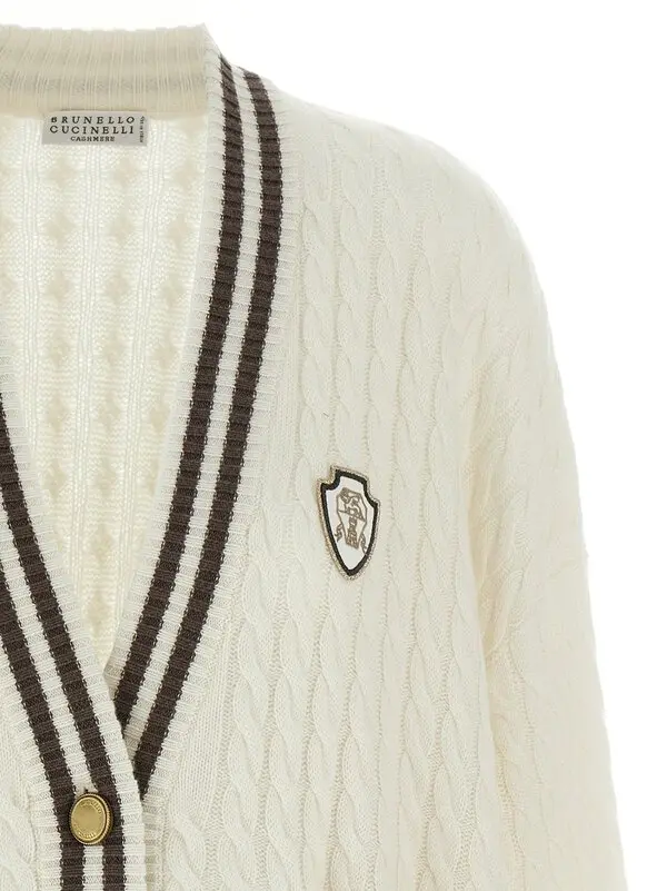 Brunello Cucinelli V-neck Braided Knit Cardigan