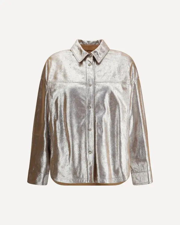 Brunello Cucinelli Long-sleeve Leather Shirt With Monili Decoration - Gray