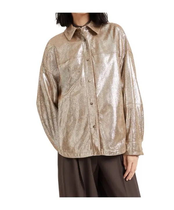 Brunello Cucinelli Long-sleeve Leather Shirt With Monili Decoration