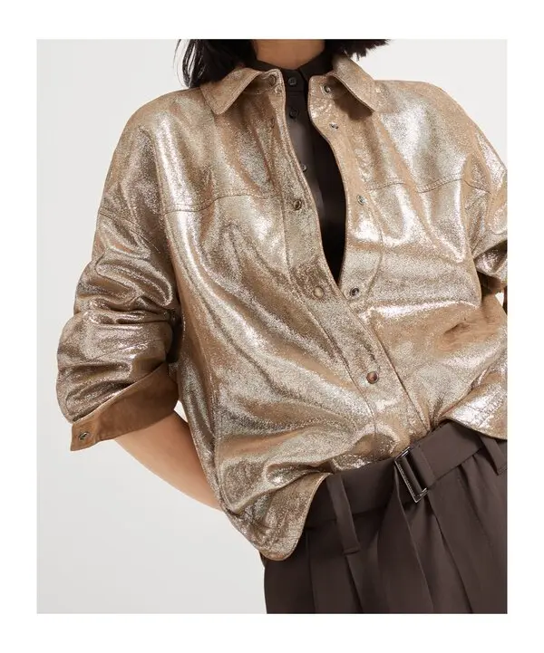 Brunello Cucinelli Long-sleeve Leather Shirt With Monili Decoration