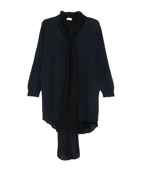 Brunello Cucinelli Ribbed Tie-neck Dress - Black