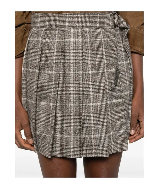 Brunello Cucinelli Checked Pleated Mini Skirt