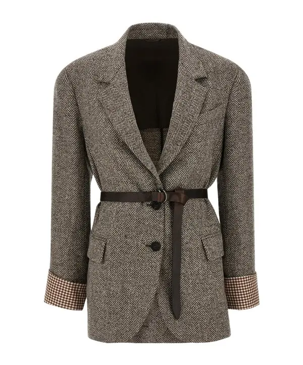 Brunello Cucinelli Peak Lapel Belted Blazer