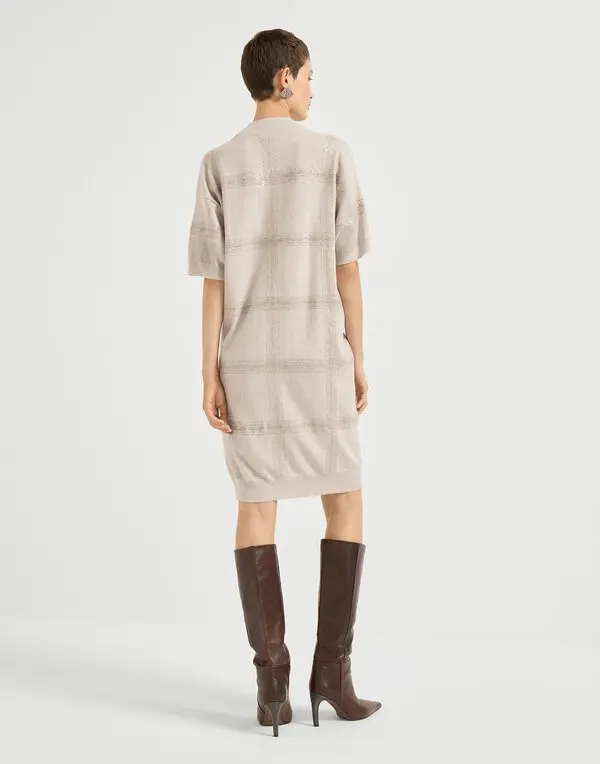 Brunello Cucinelli High Neck Knitted Mini Dress With Geometric Sequins
