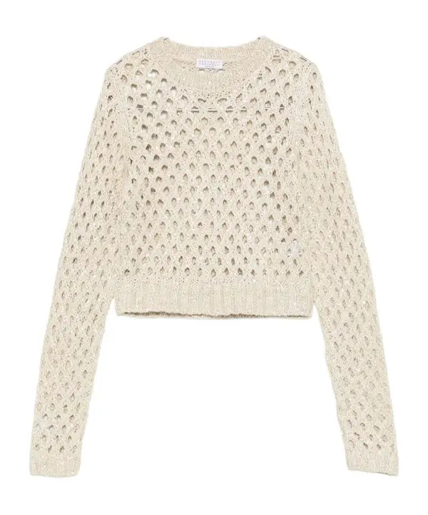 Brunello Cucinelli Open-knit Sequin Embellishment Sweater - Beige