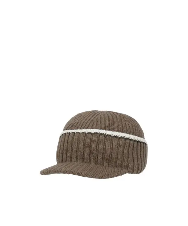 Brunello Cucinelli Knitted Hat With Stripe Detail - Brown