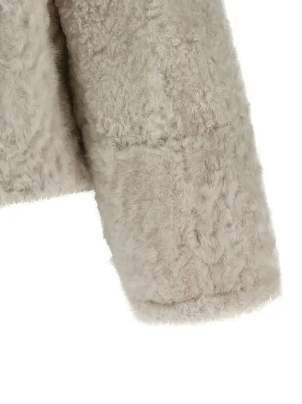 Brunello Cucinelli Fuzzy Shearling Reversible Cropped Pea Coat