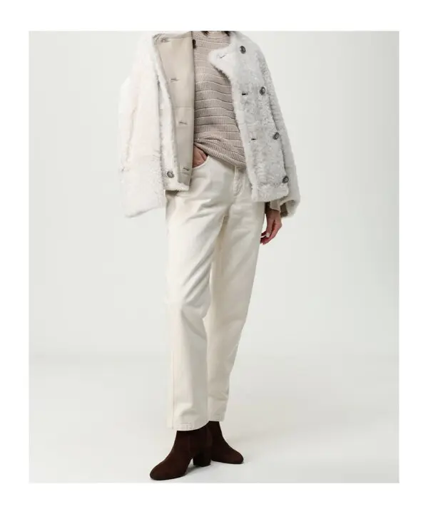 Brunello Cucinelli Fuzzy Shearling Reversible Cropped Pea Coat
