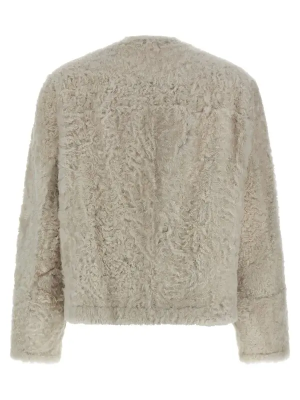 Brunello Cucinelli Fuzzy Shearling Reversible Cropped Pea Coat
