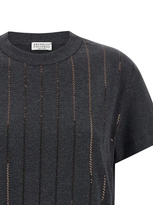 Brunello Cucinelli Dazzling Chalk Stripe Embroidered T-shirt