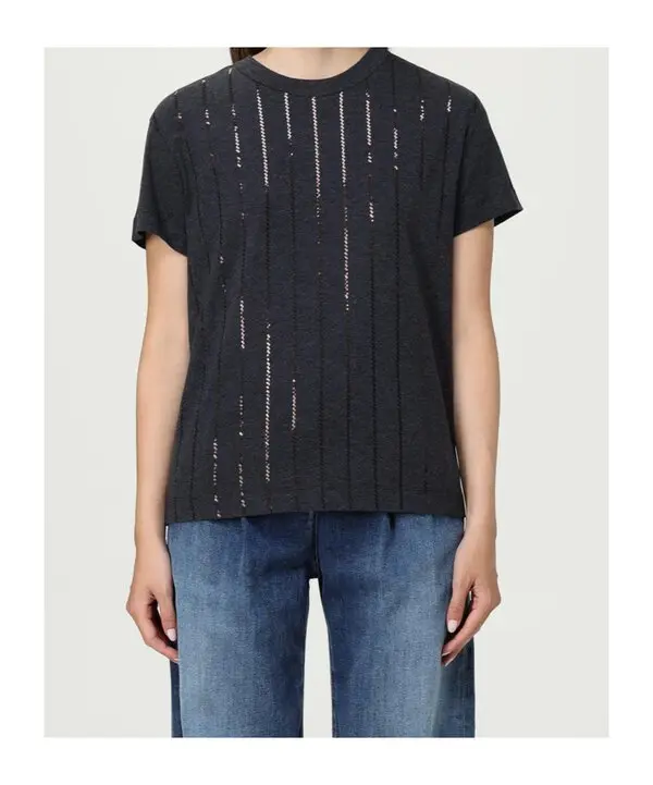 Brunello Cucinelli Dazzling Chalk Stripe Embroidered T-shirt