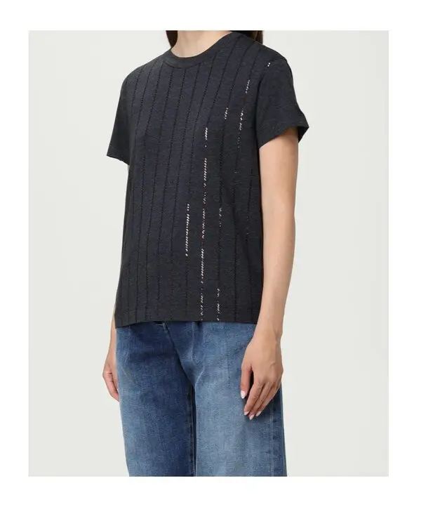 Brunello Cucinelli Dazzling Chalk Stripe Embroidered T-shirt