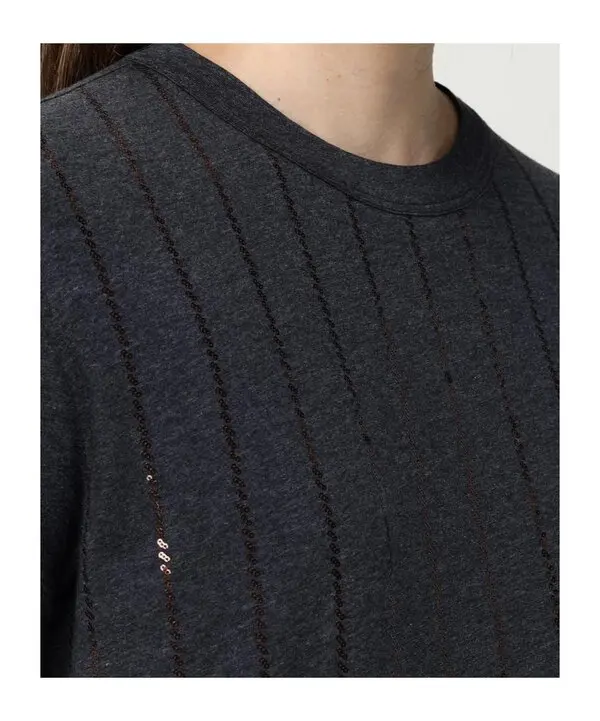 Brunello Cucinelli Dazzling Chalk Stripe Embroidered T-shirt
